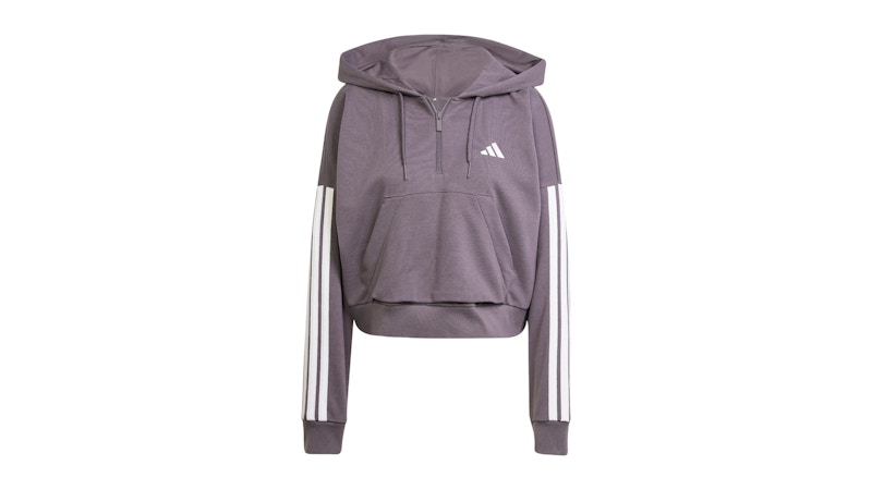 adidas Essentials 3-Stripes French Terry Quarter-Zip Hoodie Grey Strata ...