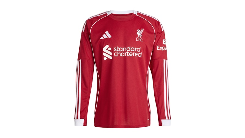 adidas Liverpool FC 25/26 Long Sleeve Home Jersey Strawberry Red Men's ...
