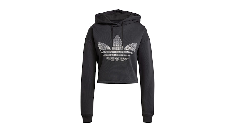 adidas Rhinestone Trefoil Loose Crop Hoodie Black - SS25 - US