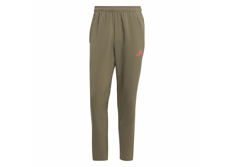adidas Train Essentials Seasonal Training Pants Olive Strata/Bright Red ...