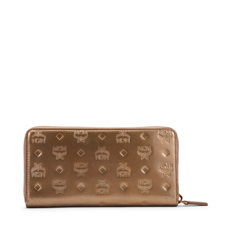 MCM Zip Around Wallet Large Gold in Patent Leather with Dark Gold-tone