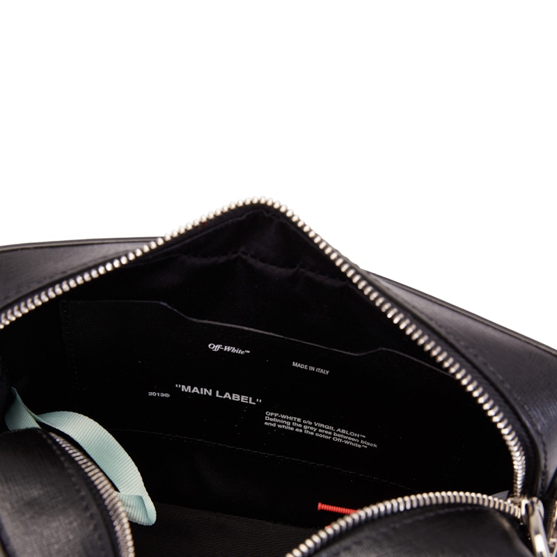 OFF-WHITE Camera Bag Diag Black White in Saffiano Leather with Silver ...